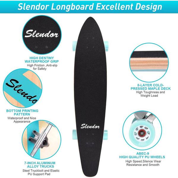 SEEUTEK Cosmo 42 in.Geometric Light Blue Longboard Skateboard Drop ...