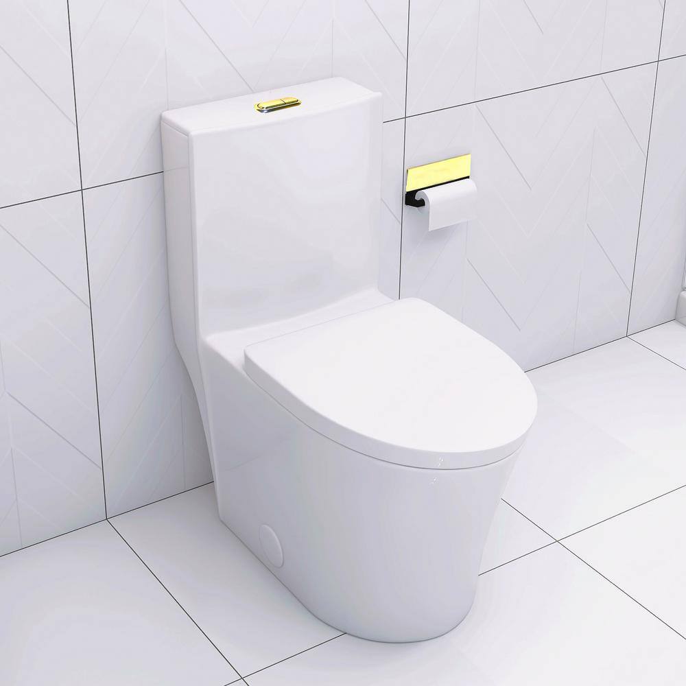 Tatayosi One-Piece White Elongated Toilet with Powerful Dual Flush ...