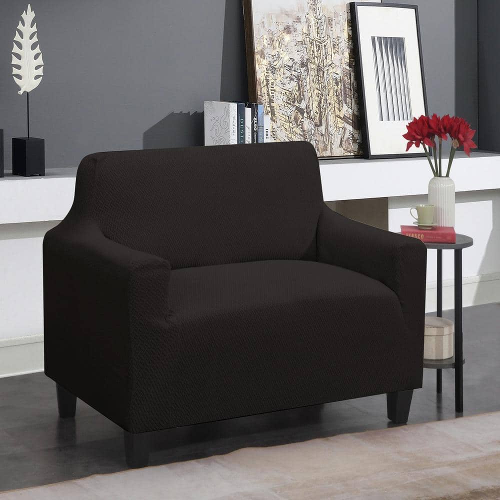 J&V TEXTILES Black Microfiber Super Stretch Water Resistant Loveseat ...