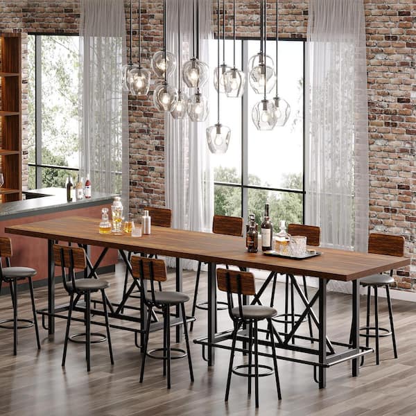 BYBLIGHT Kearsten Rustic Brown 35.43 in. Counter Height Bar Table Narrow Long Bar Table Pub Table with Footrest for 4 6 People BB JW0778QPBT