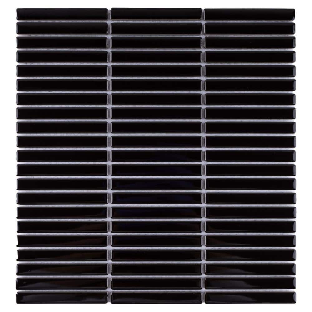 MOLOVO Porcetile Glossy Black 11.2 in. x 11.91 in. Porcelain Mosaic ...