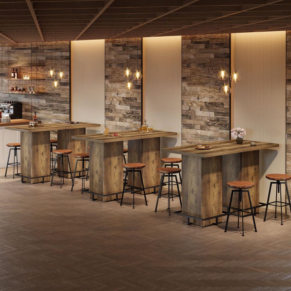 BYBLIGHT Kearsten 39.4 in. H Brown Square Bar Table, Wooden Bar Table ...