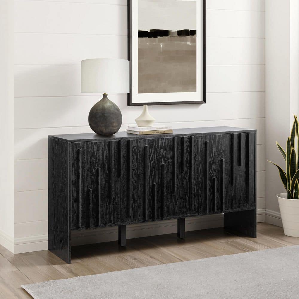 Walker Edison Furniture Company Black Wood Modern 55 in. Vertical ...
