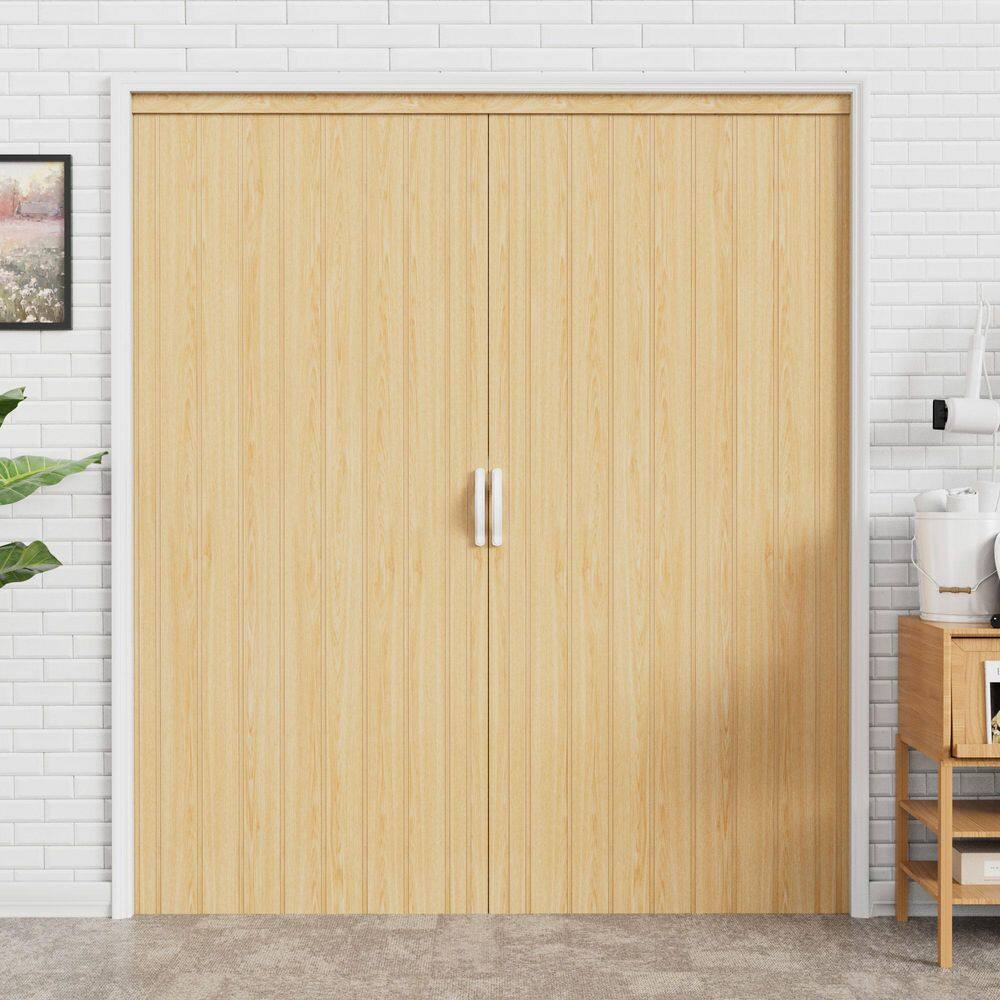 ARK DESIGN 72 in. x 80 in. Oak Vinyl PVC Double Layer Accordion Door ...
