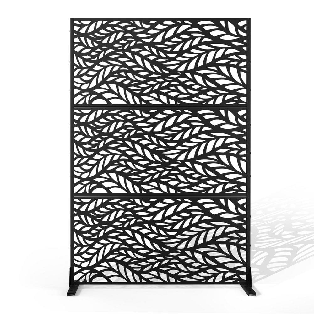 TUYOHW 47 in. W x 72 in. H Black Patio Metal Privacy Screen-Outdoor ...