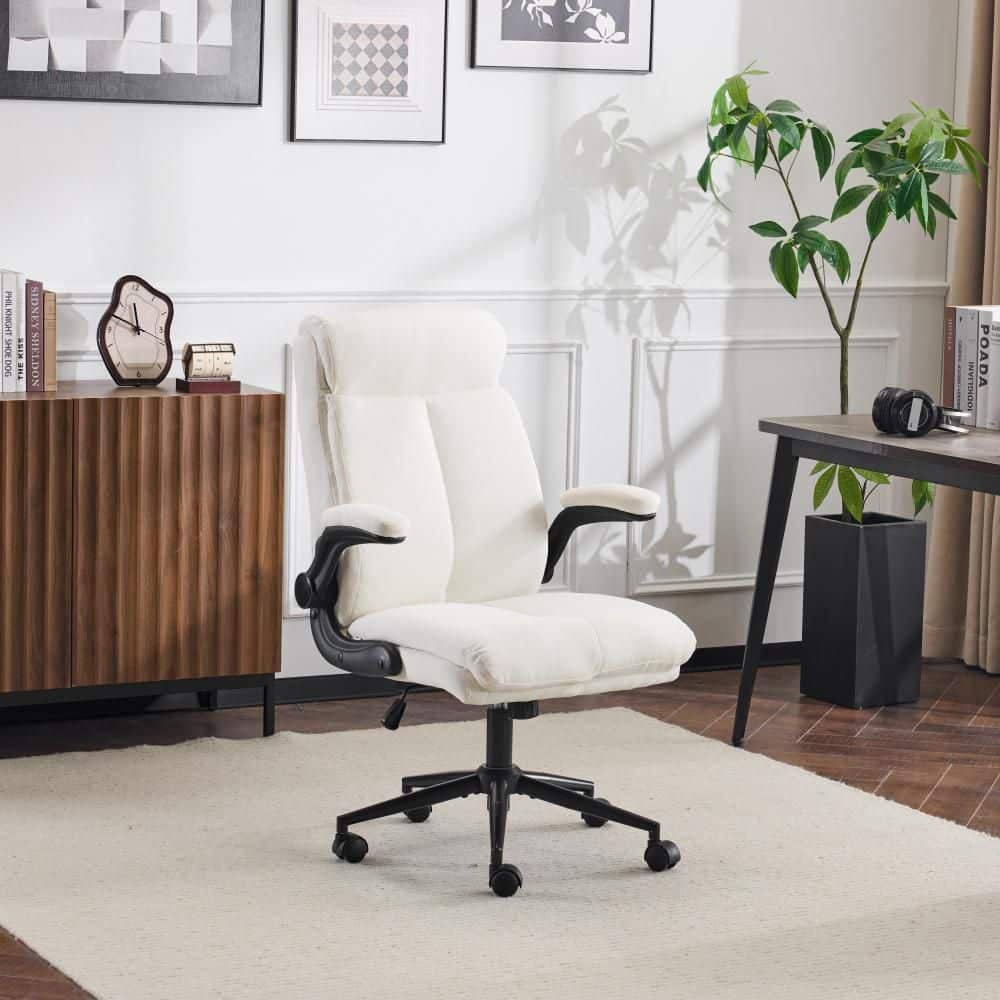 Winado Cotton and Linen Fabric Swivel Task Chair in White with ...