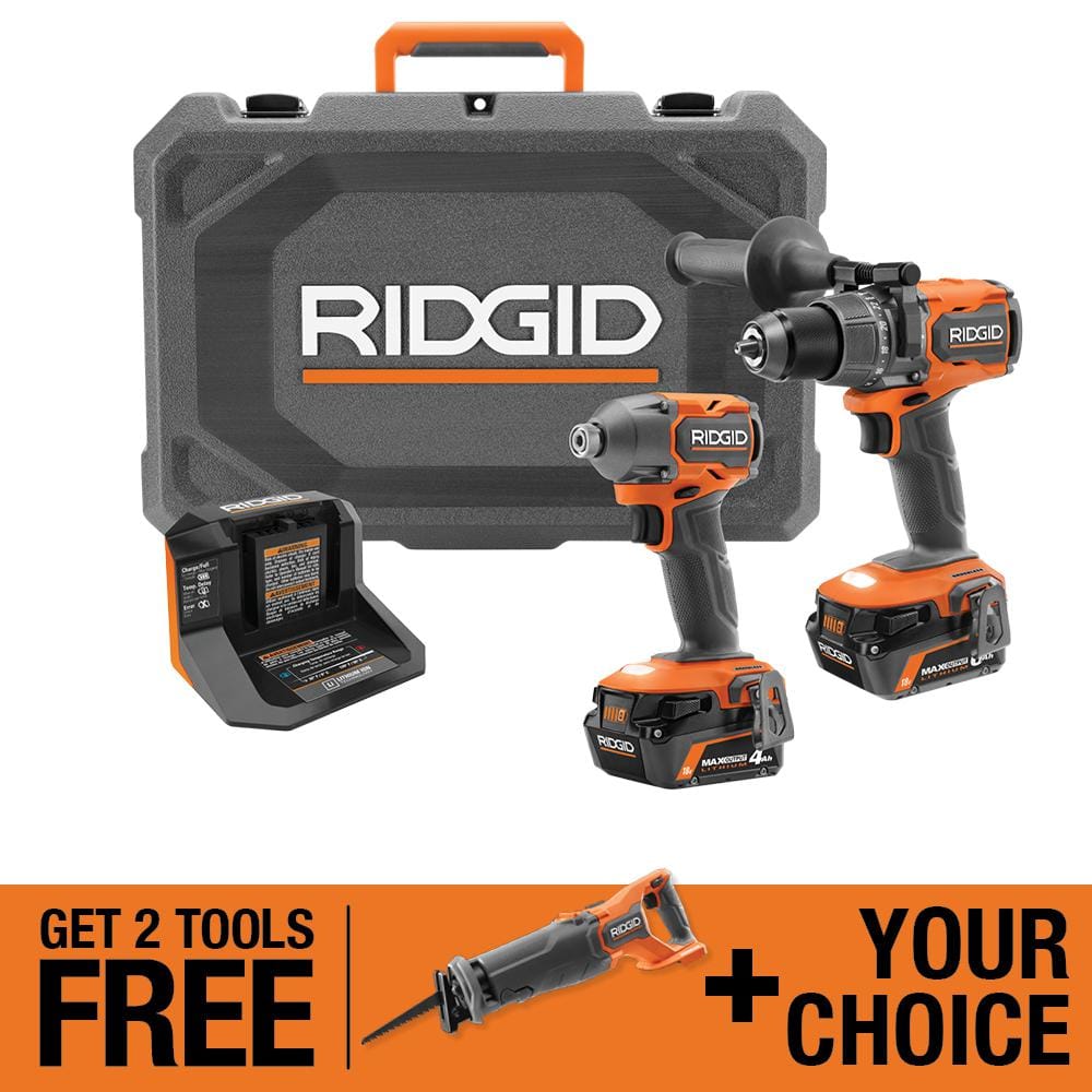 RIDGID 18V Brushless 2-Tool Combo Kit with 6.0 Ah & 4.0 Ah MAX Output ...