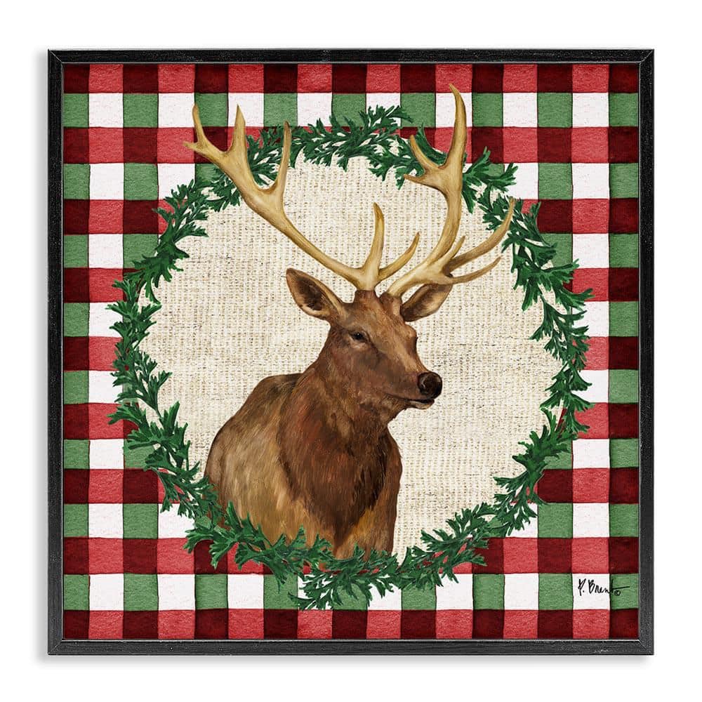 Stupell Industries Plaid Holiday Elk by Paul Brent Black Framed Animal ...