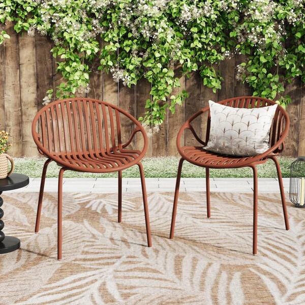 Modern Orange Patio Dining Chairs Stackable Chairs with Breathable ...