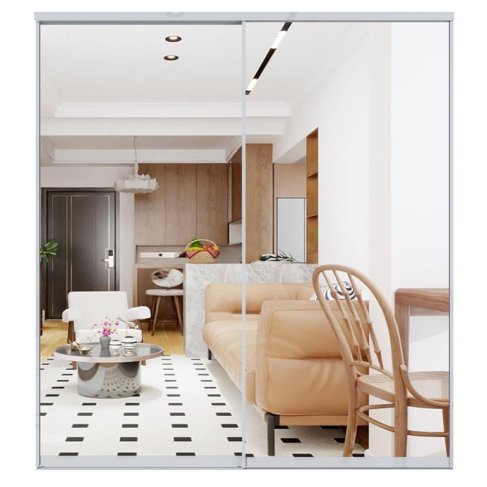 ARK DESIGN 72 in. W. x 80 in. 1-Lite Mirrored Glass Aluminum Frame ...