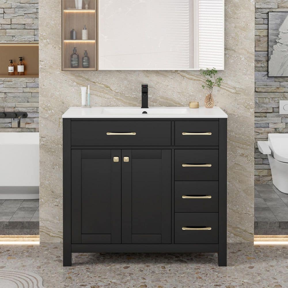 eclife 36 in. W x 19 in. D x 34 in. H Single Sink Freestanding Black ...