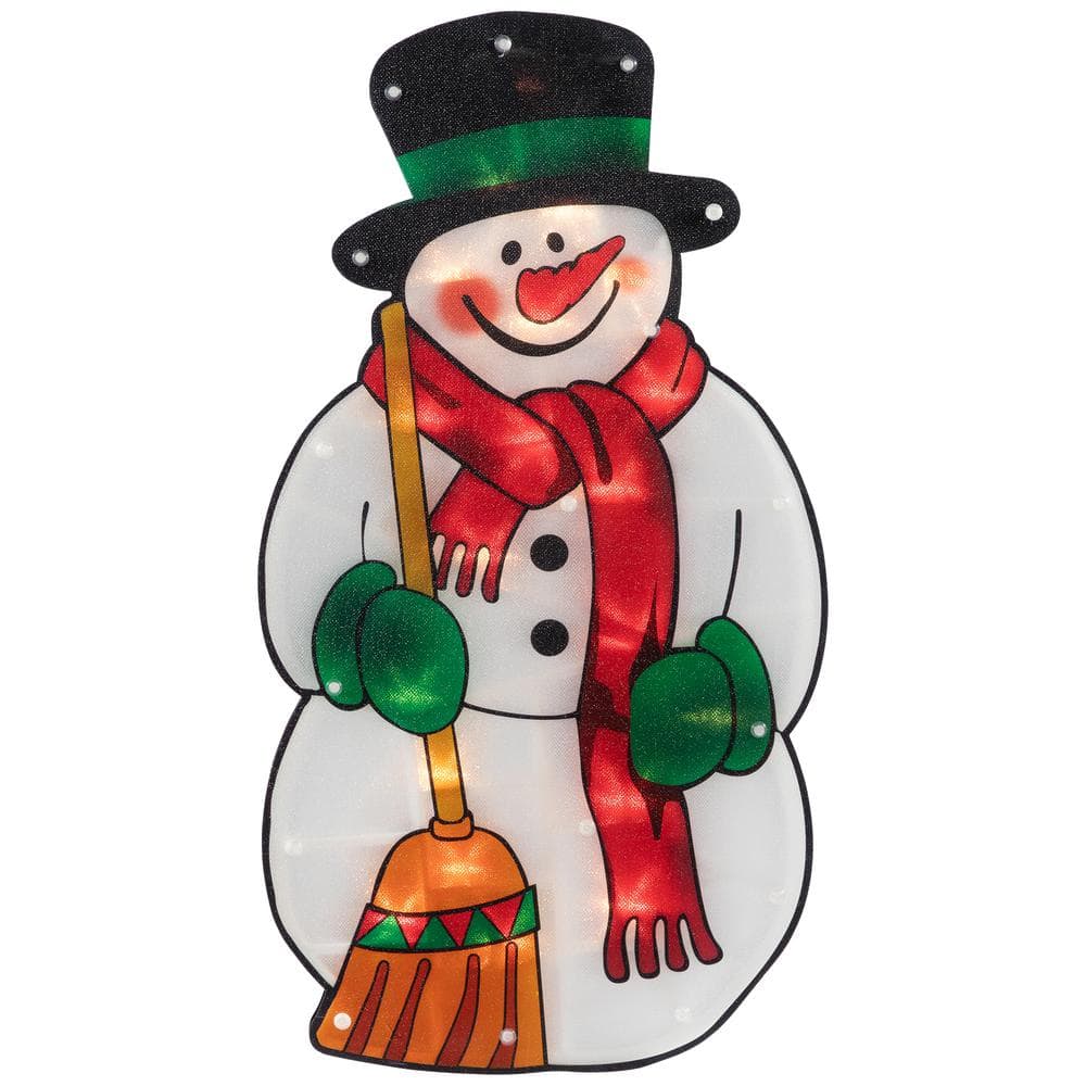Northlight 17.5 in. Lighted Christmas Snowman with Broom Window ...