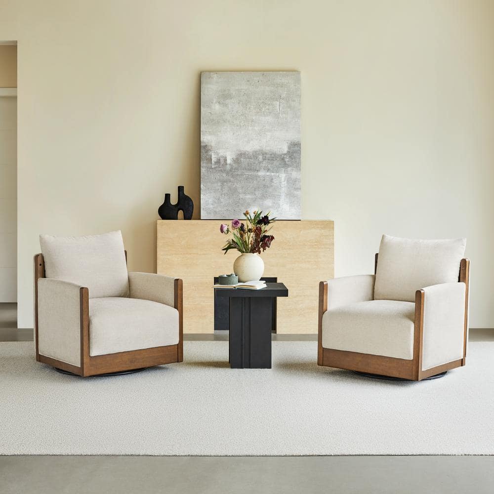 Spruce & Spring Milo Linen Modern Fabric Swivel Accent Chair with ...