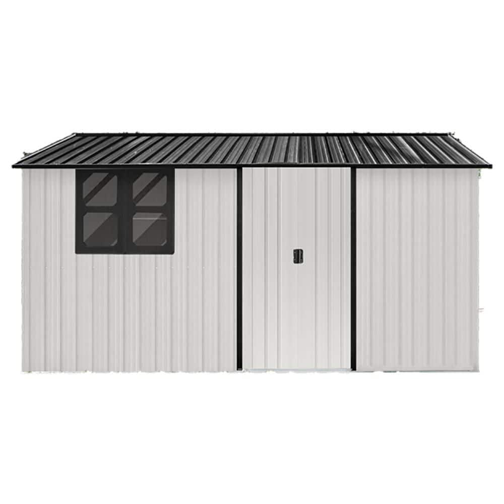 12 ft. W x 10 ft. D Outdoor Storage Sheds White+Black with Window with ...