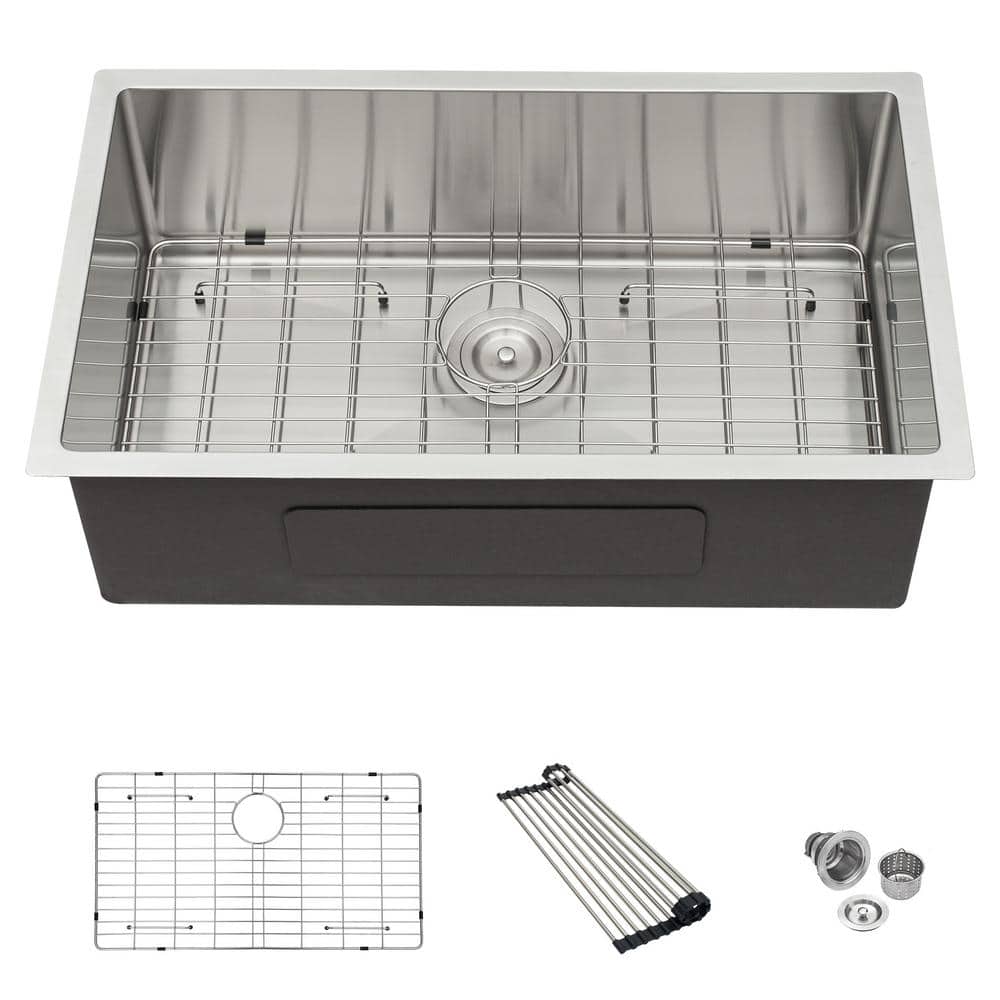 Xzkai 32 in. Undermount Single Bowls Stainless Steel Kitchen Sink with ...