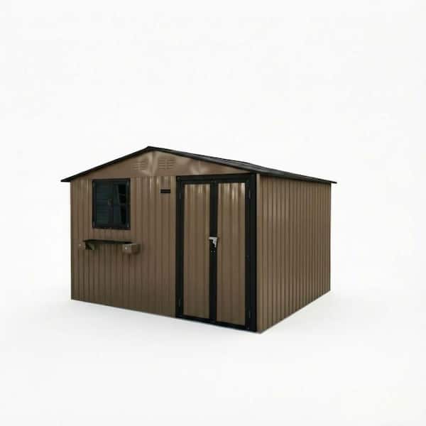 Tenleaf 10 ft. W x 8 ft. D Brown Metal Shed with Window & Flower Rack ...