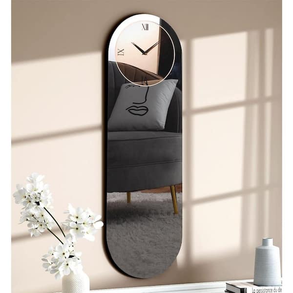 THKSHOUZ Modern 12.6 in. W x 39.4 in. H Gray-Tea Mirrored Oval Wall ...