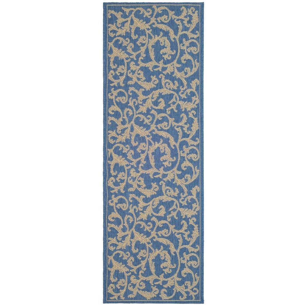 SAFAVIEH Courtyard Blue/Natural 2 ft. x 7 ft. Border Indoor/Outdoor ...