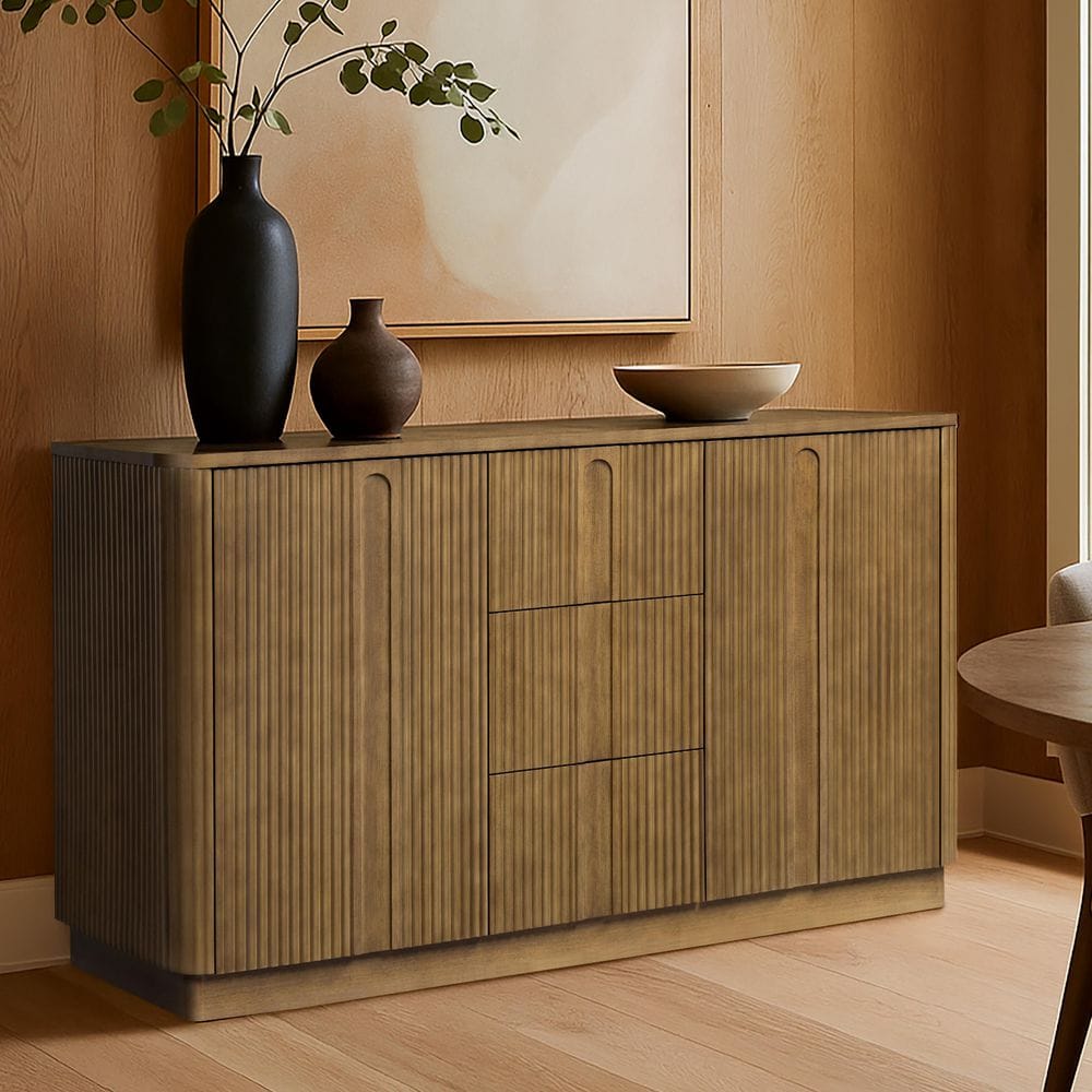 Teamson Home Potomac 55 in. W Greige Wood Buffet Sideboard with 3 ...