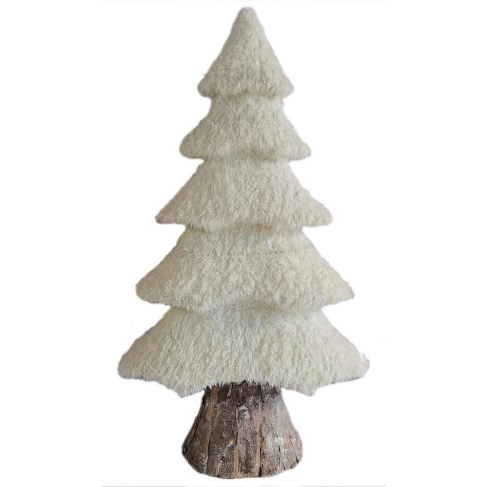 Christmas Time 44 in. Christmas White Plush Tree with Faux-Bark Trunk ...