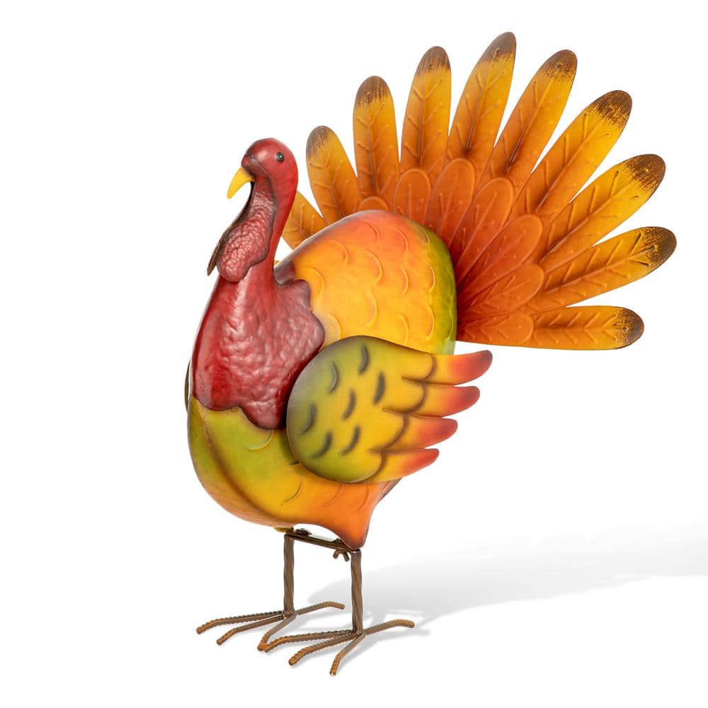 Glitzhome 21.5 in. H Thanksgiving Metal Turkey Porch Decor 2006100016 ...