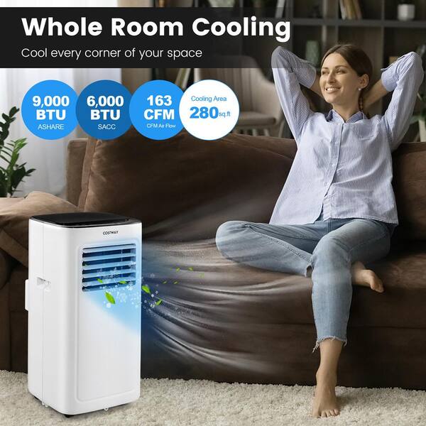 Costway 6 000 BTU Portable Air Conditioner Cools 280 Sq. Ft. with Dehumidifier and Remote in White N4 AH 10N34 A3U1 IT The Home Depot