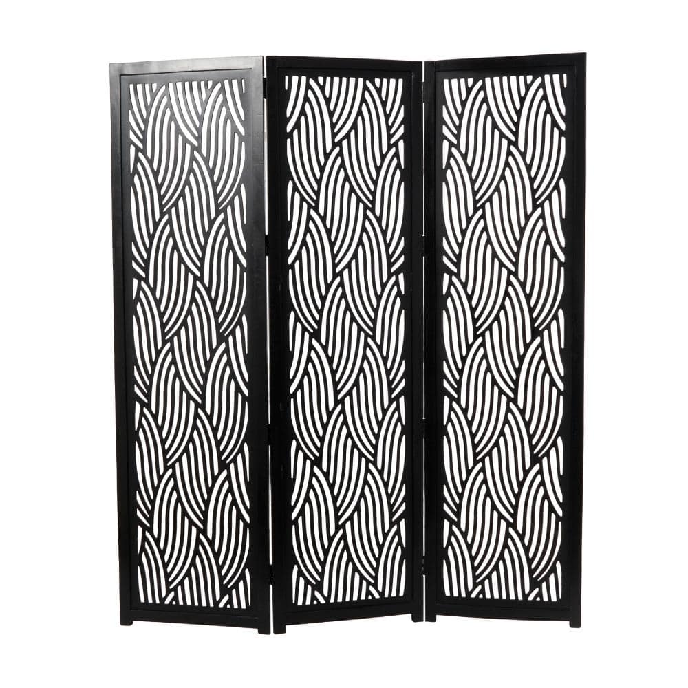 Litton Lane Caspian 84 in. Black 3-Panel Room Divider Screen 043987 ...
