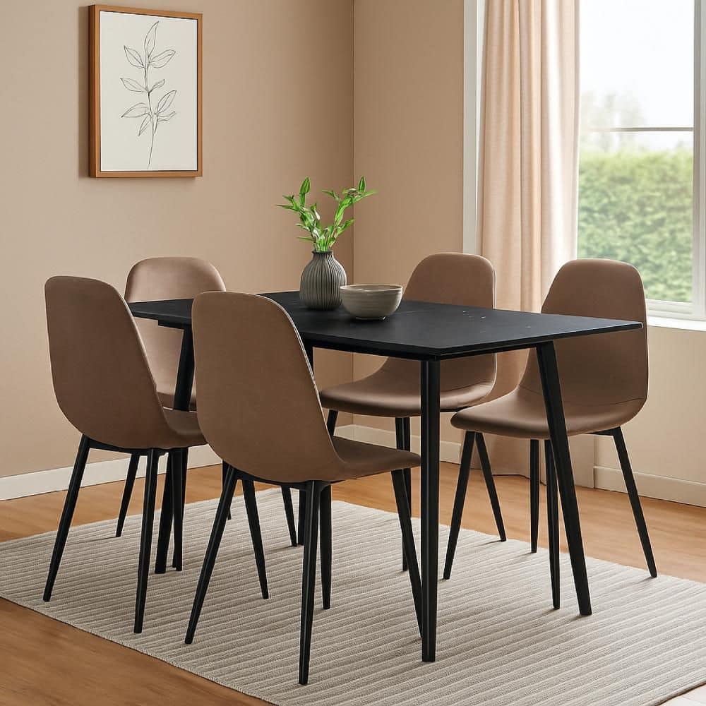 Benjara Aikya Black Stone Rectangle 35 in. 4 Legs Base Dining Table ...