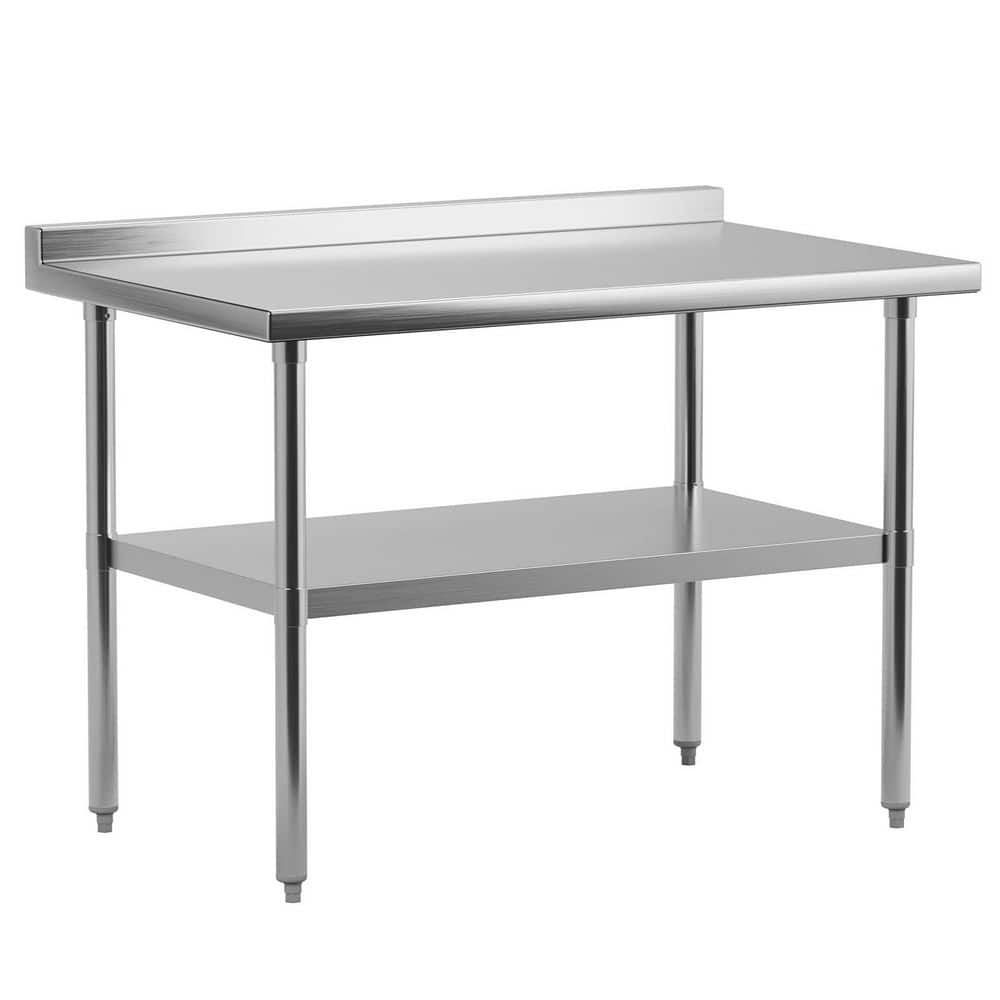2-Tier Stainless Steel Kitchen Prep Table with Adjustable Undershelf ...