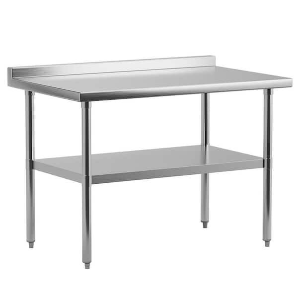 2-Tier Stainless Steel Kitchen Prep Table with Adjustable Undershelf ...