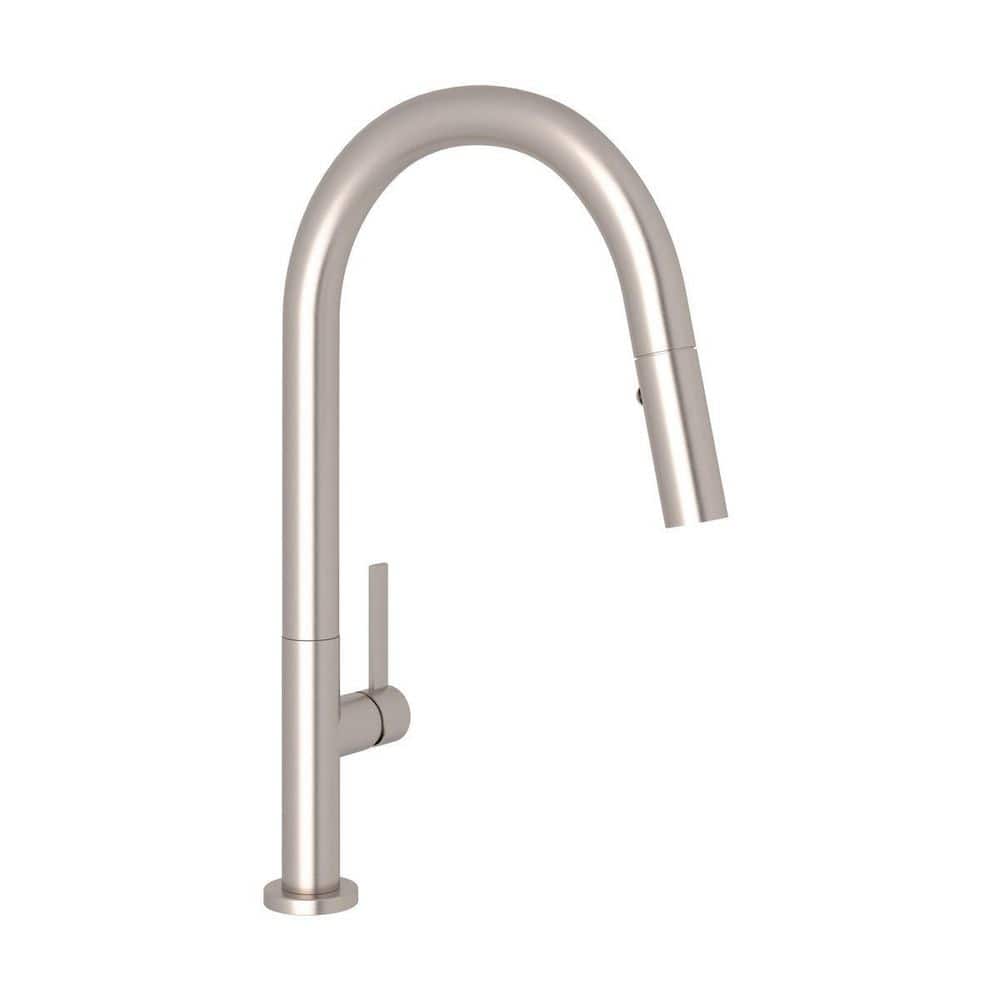 ROHL Lux Satin Nickel 16.28 in. H Pull Down Sprayer Kitchen Faucet with ...