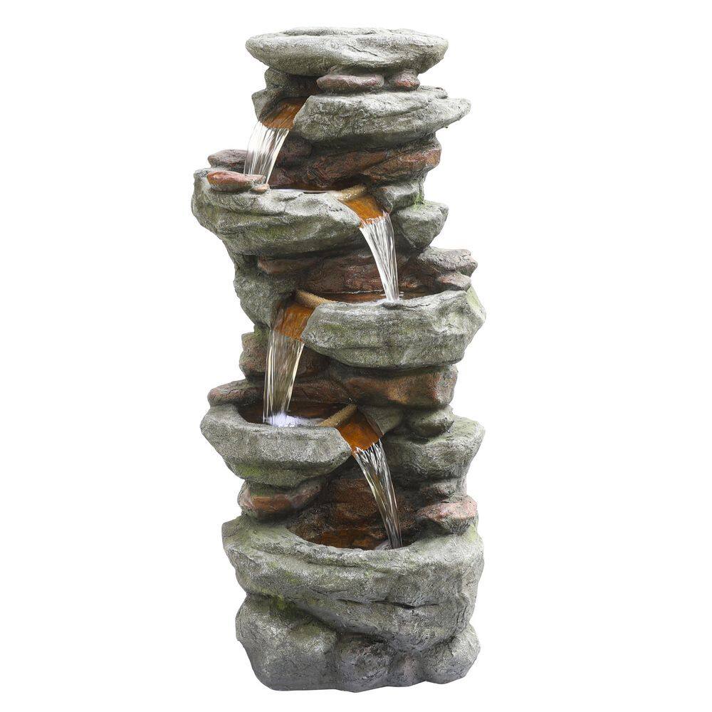 Alpine Corporation 48 in. Tall Outdoor Multi-Tiered Rock Waterfall ...