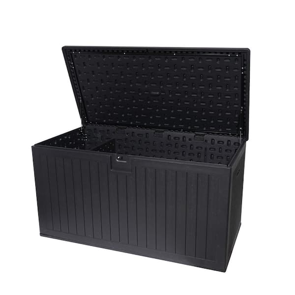 Black 260 Gal. Resin Lockable All-Weather Deck Box, Outdoor Waterproof ...