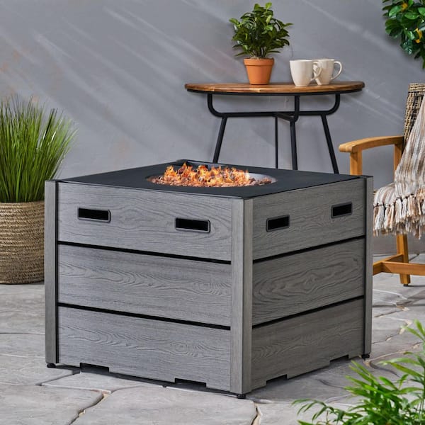 Gray 40,000 BTU Plastic Outdoor 31 in. WPC Base Square Propane Fire Pit ...