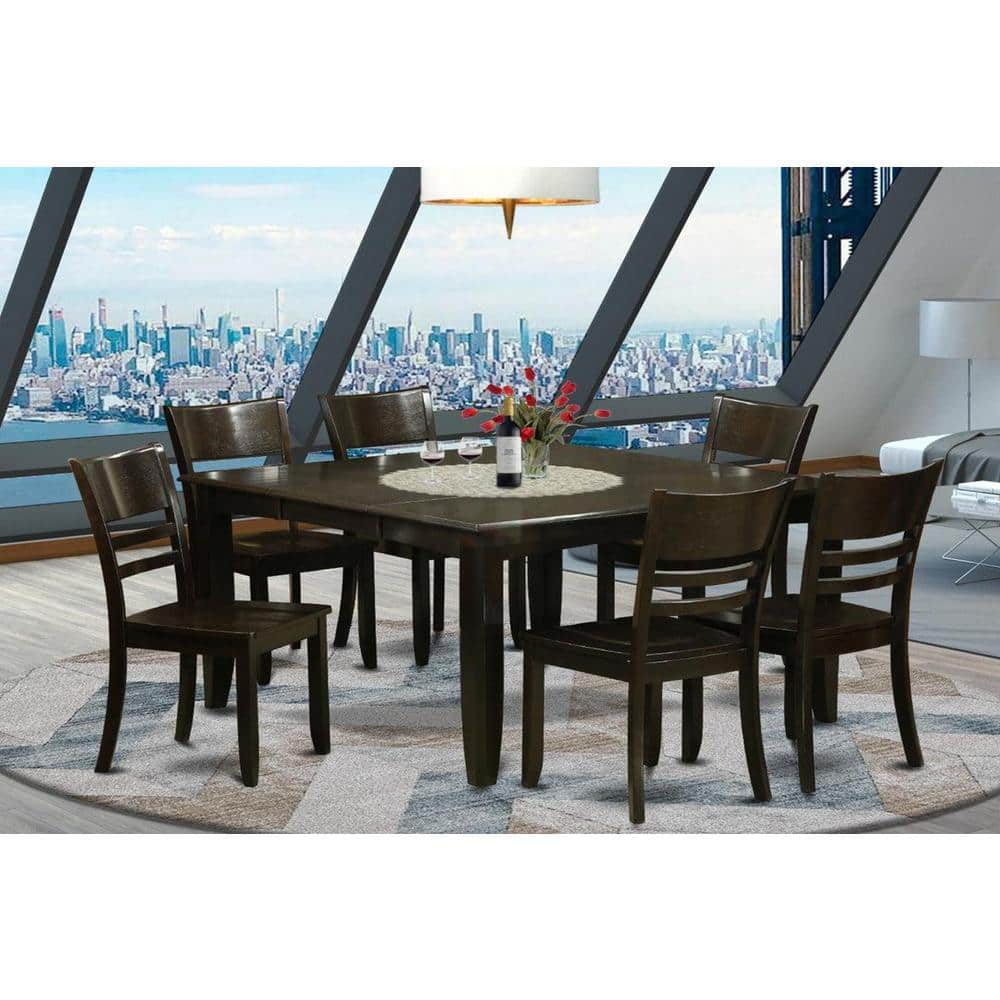 East West Furniture 7-Piece Square Cappuccino Finish Solid Wood Top ...