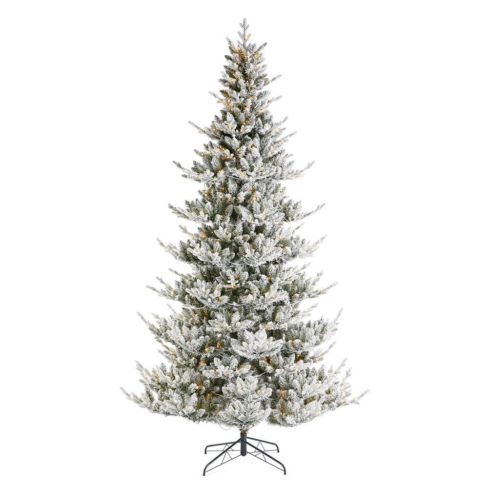 Glitzhome 9 ft. Pre-Lit Flocked Upward Slim Fir Artificial Christmas ...