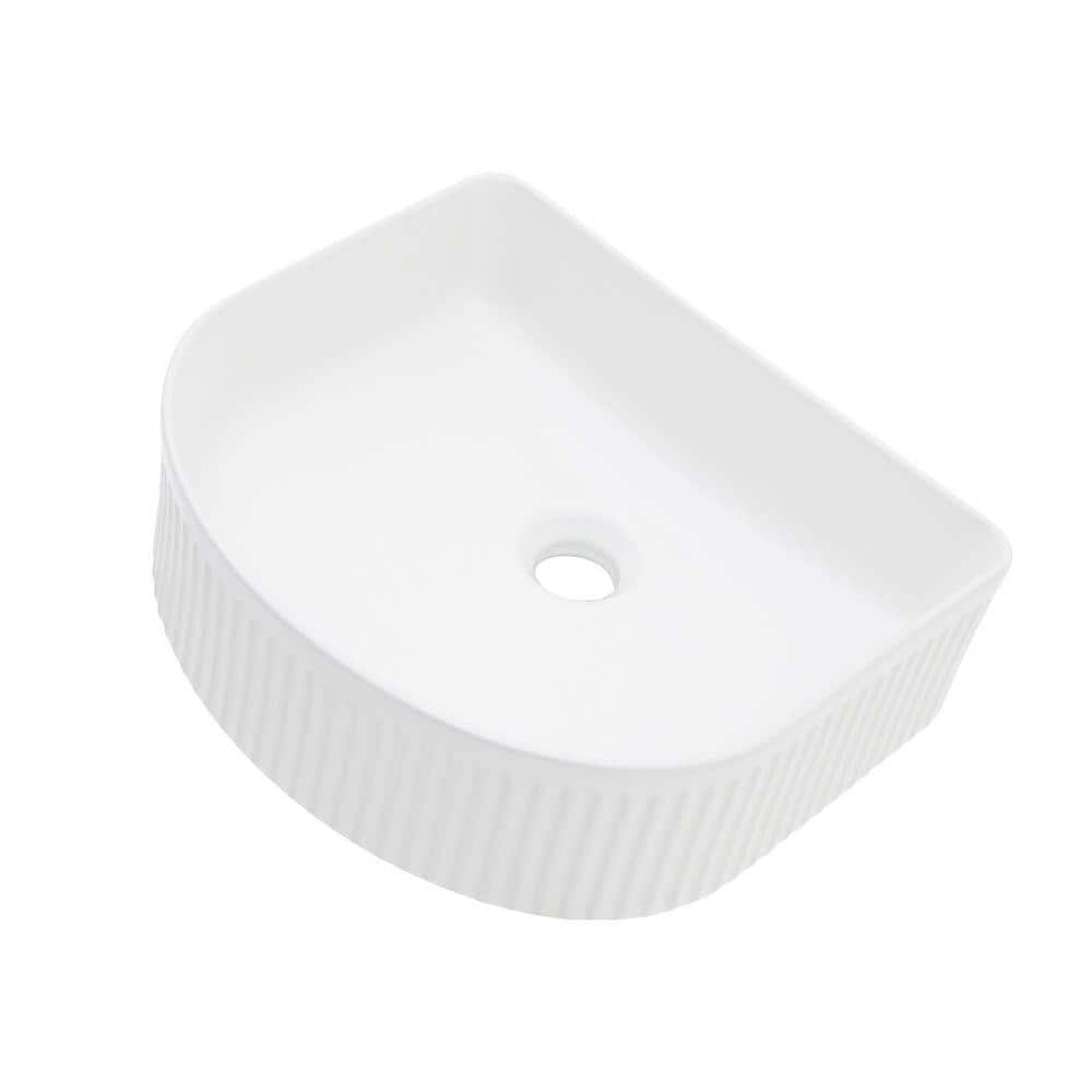 16 in. Arched Corner Ceramic Vessel Bathroom Sink in White with 1.75 in ...