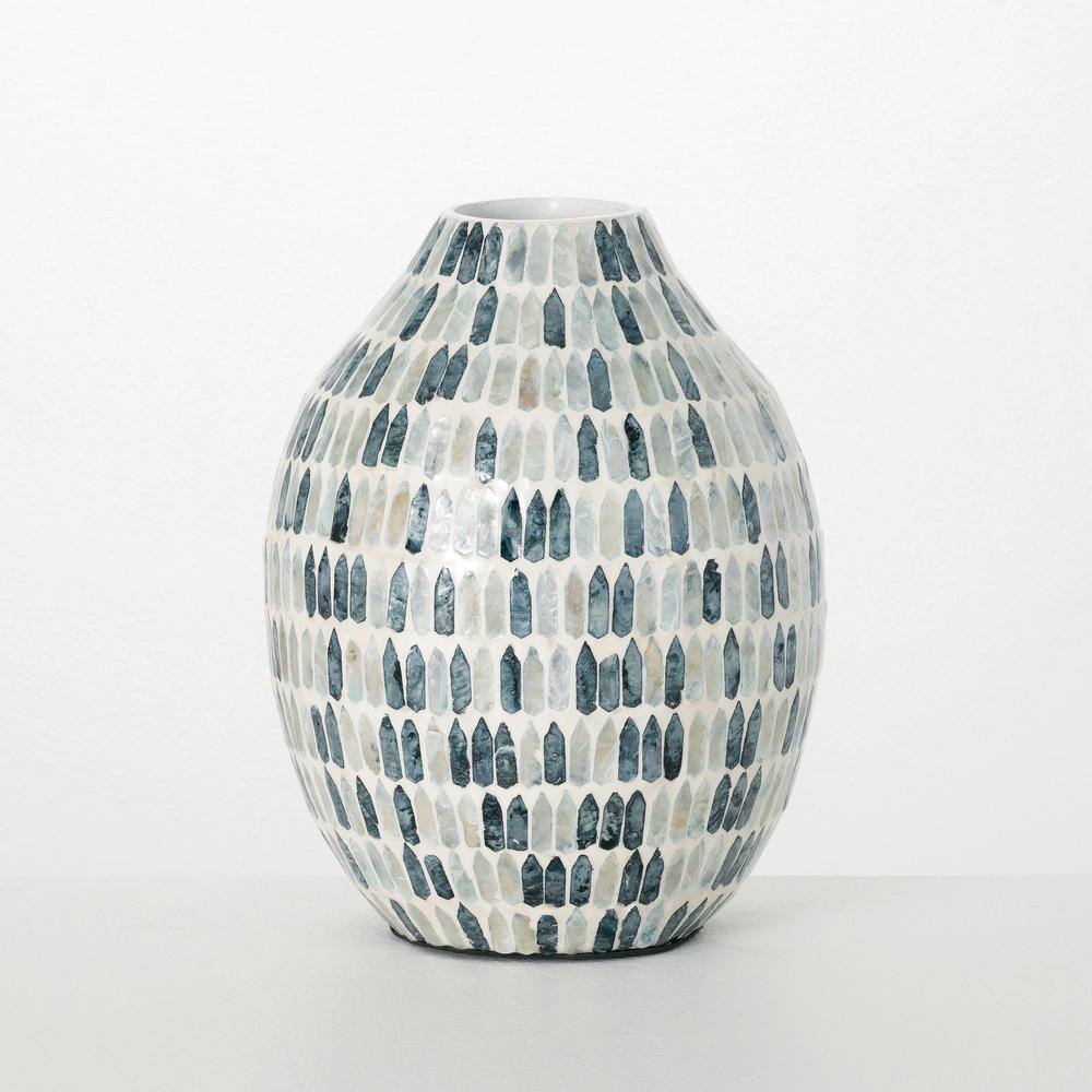 SULLIVANS 11" Blue Bamboo Capiz Urn Vase N3068 - The Home Depot