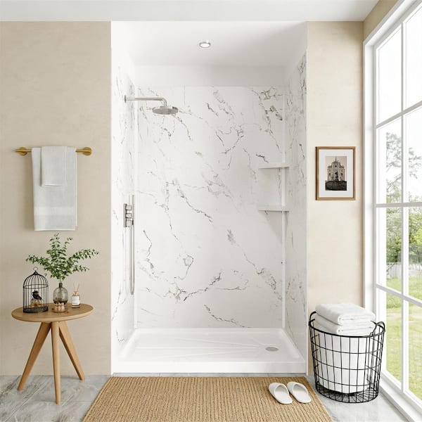 Anywall X Marble 60 in. W x 96 in. H 3-Piece Acrylic Full Shower Wall ...