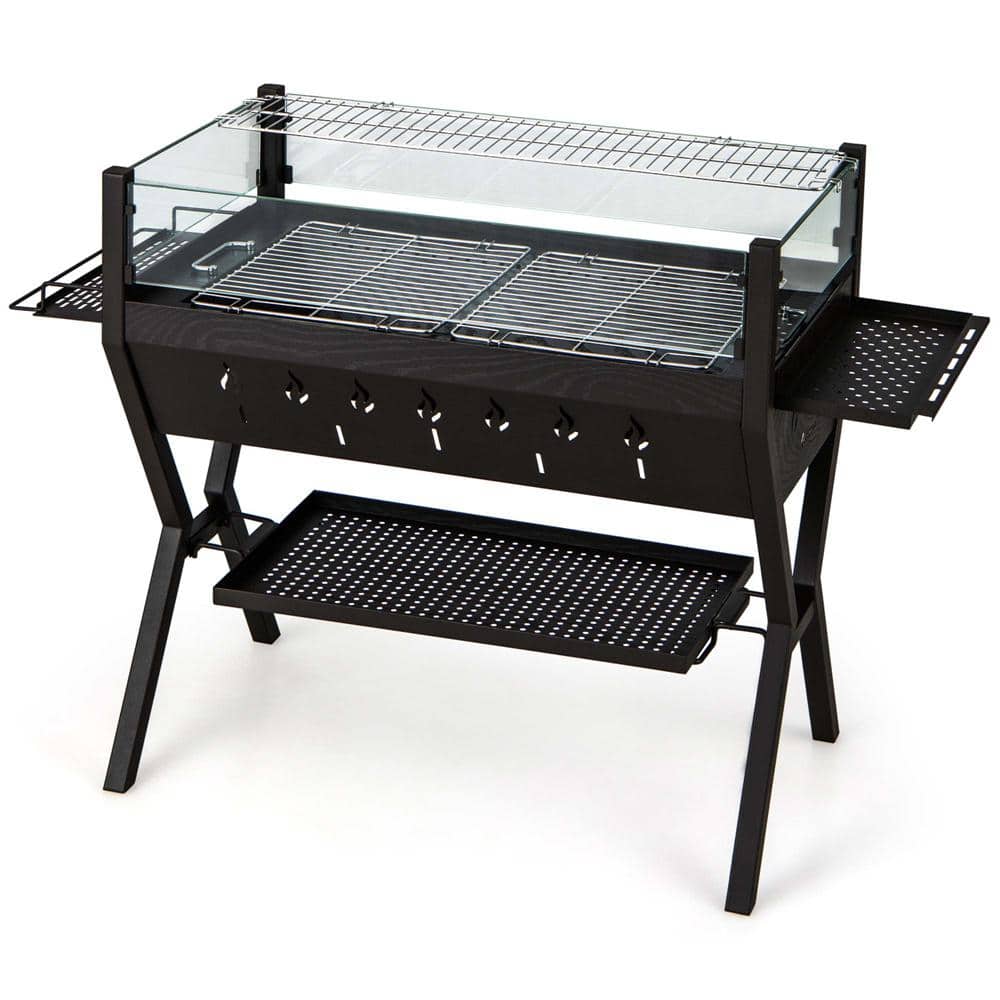 Costway Portable Wood and Charcoal Barbecue Charcoal Grills in Brown ...