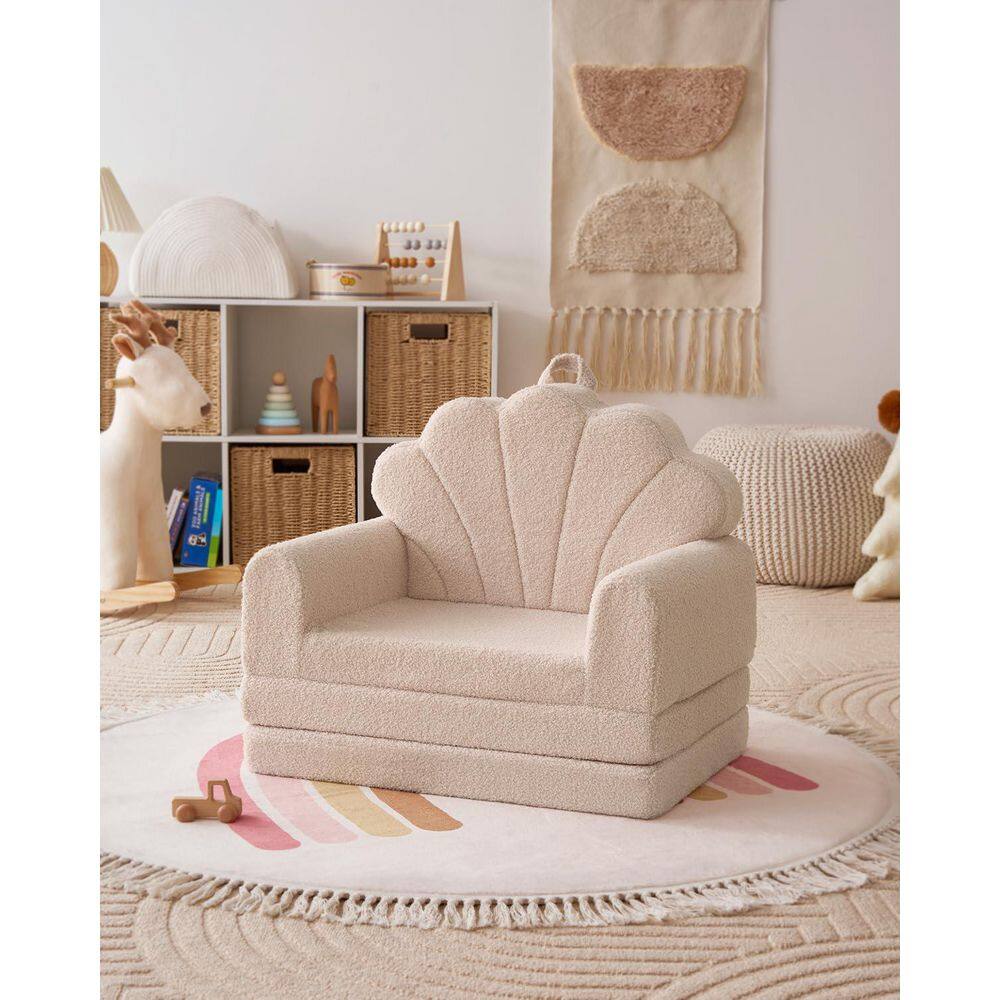 Angel Sar Beige 2-in-1 Fold Toddler Couch, Platform Bed with Cute Shell ...