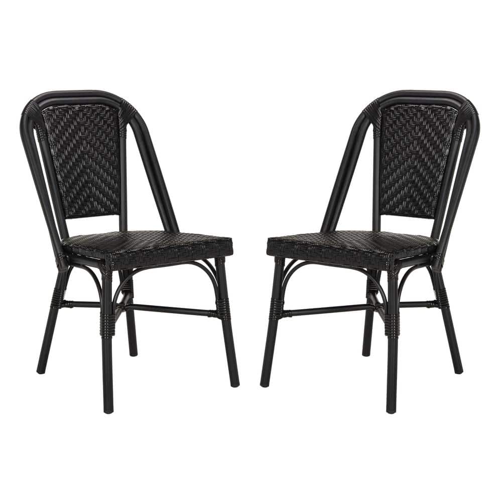 Safavieh Daria Black Stackable Aluminum/Wicker Outdoor Dining Chair (2 ...