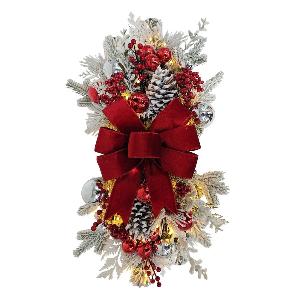 Puleo International 28 in. Pre-Lit Adorned Flocked Artificial Christmas ...