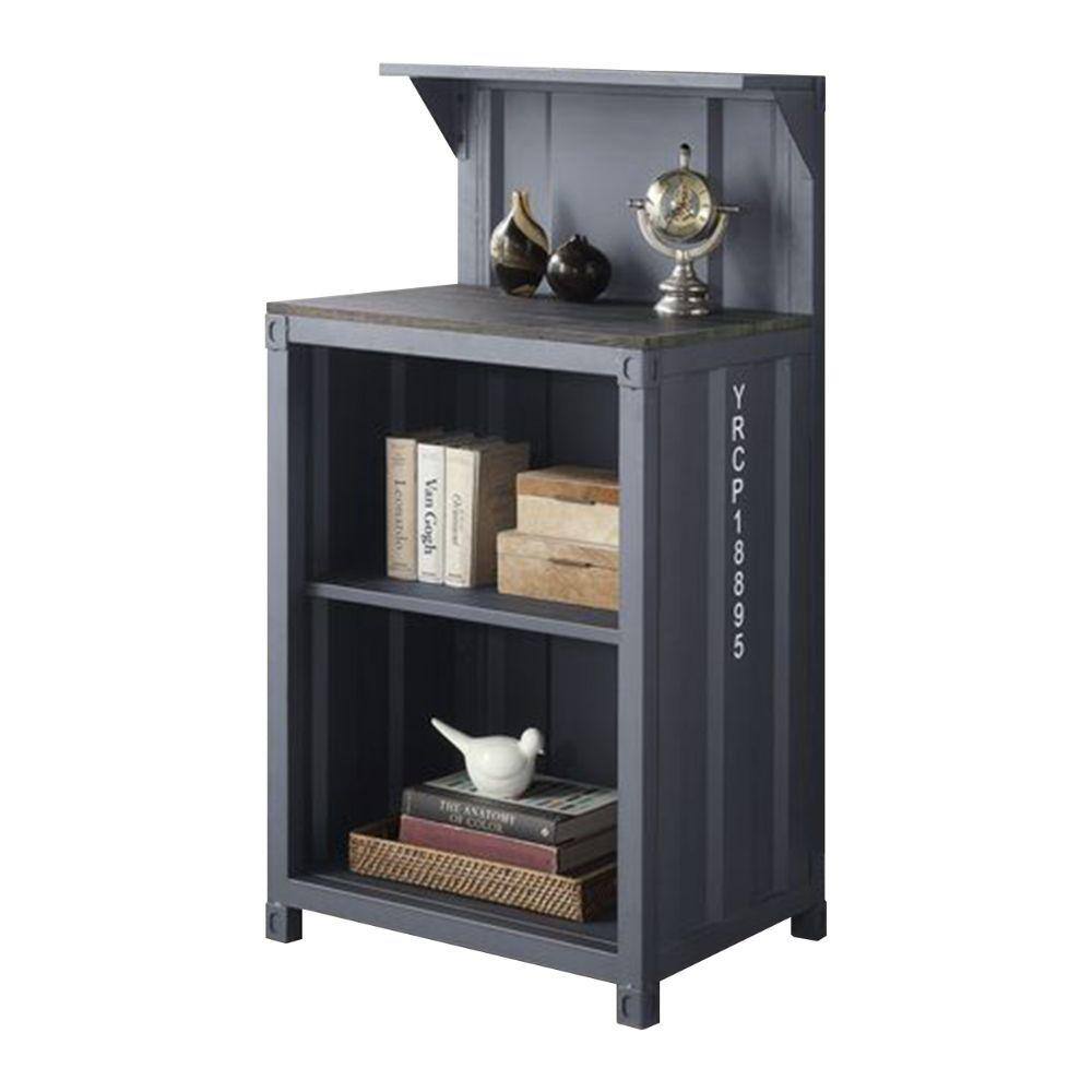 Reception Desk with Container Style and 3 Tier Shelves, Gray- Saltoro ...