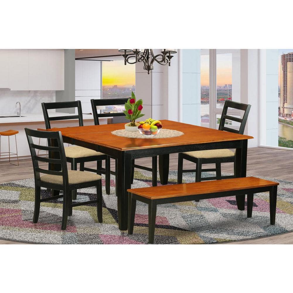 East West Furniture 6-Piece Rectangle Black Finish Solid Wood Top ...