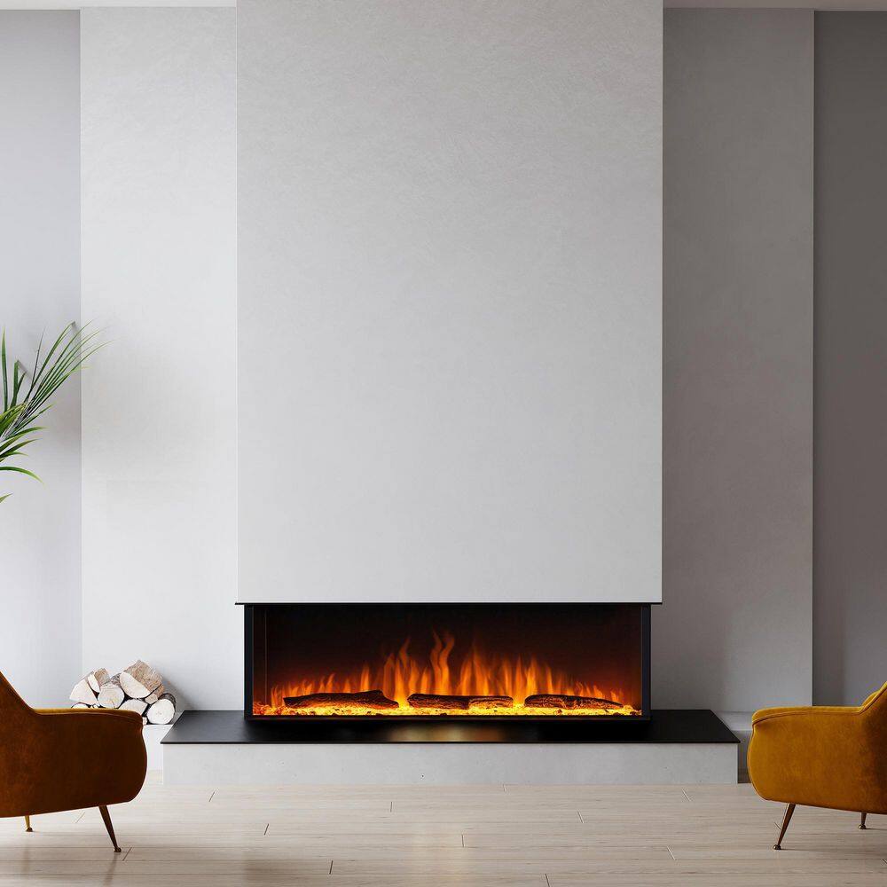 54 in. Recessed or Wall-Mount Electric Fireplace, 3-Sided Fireplace ...