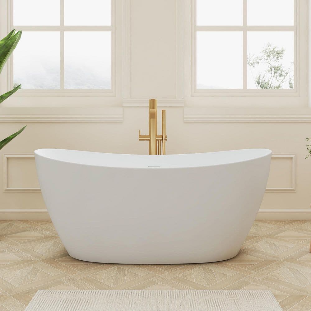 SJ STAR&JANE Ula 55 in. x 28 in. Solid Surface Freestanding Bathtub ...