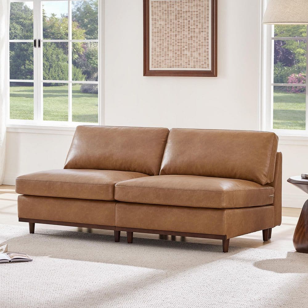 Spruce & Spring Rowan 70 in. Armless 2-Piece Faux Leather Rectangle Modular Sectional Sofa in ...