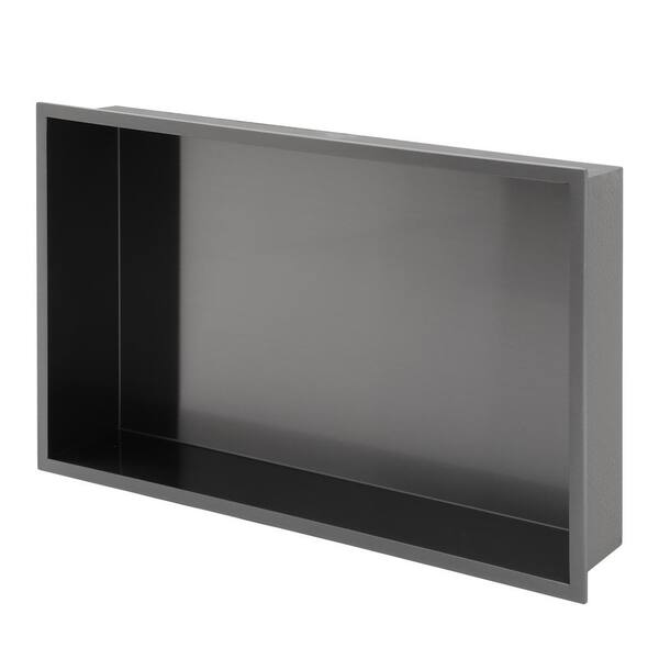 FUNKOL 21 in. x 13 in. Gunmetal Black Stainless Steel Wall Mounted Rectangular Shower Niche ...