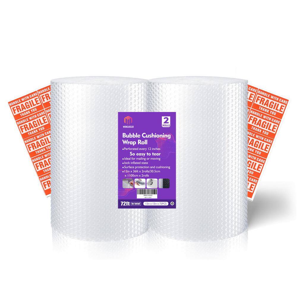 Angel Sar 12 in. x 72 ft. Bubble Packing Wrap Shipping Cushioning Roll Supplies for Moving Boxes 2 Pack WU52AL44 The Home Depot